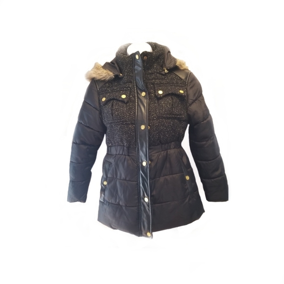 COOGI | Jackets & Coats | Coogi Black Faux Fur Trim Puffer Coat Girls ...